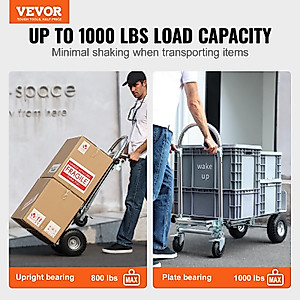 VEVOR Aluminum Folding Hand Truck, 4 in 1 Design 1000 lbs Capacity, Heavy Duty Industrial Collapsible cart, Dolly Cart with Rubber Wheels for Transport and Moving in Warehouse, Supermarket, Garden
