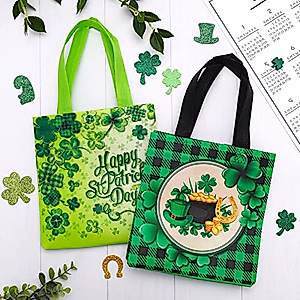 Whaline St. Patrick's Day Tote Bags with Handles, Reusable Gift Bag Waterproof Grocery Goodie Shopping Totes for Party Supplies, 16 Pack