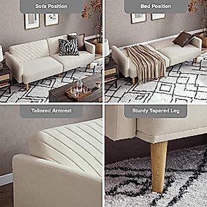mopio Futon Sofa Bed, Couch, Small Sofa, Sleeper Sofa, Loveseat, Mid Century Modern Futon Couch, Sofa Cama, Couches for Living Room (Snow Velvet)
