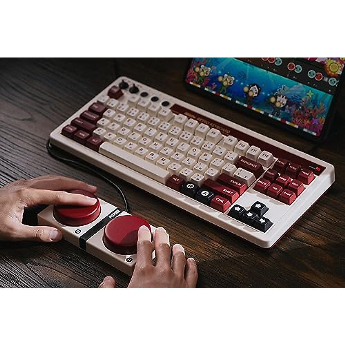 8BitDo Retro Mechanical Keyboard, Bluetooth/2.4G/USB-C Hot Swappable Gaming Keyboard with 87 Keys, Dual Super Programmable Buttons for Windows and Android - Fami Edition