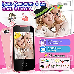 Kids Phone for Girls Aged 3-6 with Dual Camera, Touchscreen Toy Phones for Kids MP3 Music Player 13 Puzzle Games, Educational Toys Christmas Birthday Gifts for Girls Ages 3 4 5 6 7 with SD Card Pink