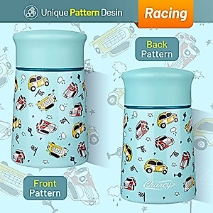 Charcy 9 Ounce Kids Thermos for Hot Food - Insulated Food Jar for Hot & Cold Food - Flat Lid Green Car