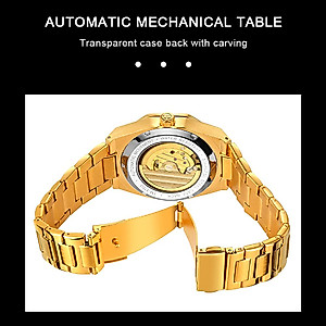 Tiong Steampunk Tourbillon Design Watch Golden Stainless Steel Waterproof Men Automatic Mechanical Wristwatch