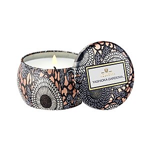 Voluspa Yashioka Gardenia, Mini Tin Candle, 4 oz, 25 Hour Burn Time, All Natural Wicks and Coconut Wax for Clean Burning, Vegan, Poured in the USA