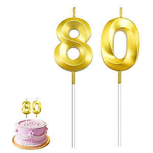 80th Birthday Candles Happy 80th Birthday Cake Topper 80th Birthday Decorations for Women Gold Number Candles Birthday Candles Numbers Velas De Cumpleaños 80th Birthday Decorations Men Gold Candles