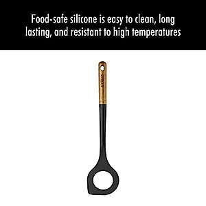 STAUB Risotto Spoon, Cooking Utensil, Perfect for Stirring and Serving Risotto, Durable BPA-Free Matte Black Silicone, Acacia Wood Handles, Safe for Nonstick Cooking Surfaces