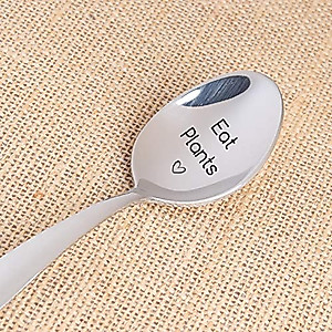Gifts for Vegan | Veganuary Gift for Vegan Friend Family | Eat Plants Engraved Spoon Gift for Men Women | Vegetarian Hostess Gift | Inspiring Teens Gift for Him Her - 7 Inches Stainless Steel Spoon