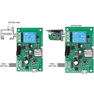 MHCOZY Updated WiFi Wireless Smart Switch Inching Self-Locking Relay Module,Set Inching Time from 0.5 Second to 1 Hour,be Applied to Access Control,DIY WiFi Garage Door Opener (7-32V with 433Mhz RF)