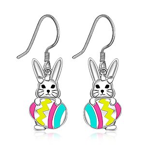 Easter Earrings for Women Easter Bunny Earrings Egg Dangle Sterling Silver Easter Bunnies Gifts