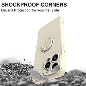 Dinick for iPhone 14 Pro Max Case with Magnetic Ring Holder Premium Soft Liquid Silicone Cover [Anti-Scratch Microfiber Liner] Shockproof Kickstand Protective Phone Case for iPhone 14 Pro Max White