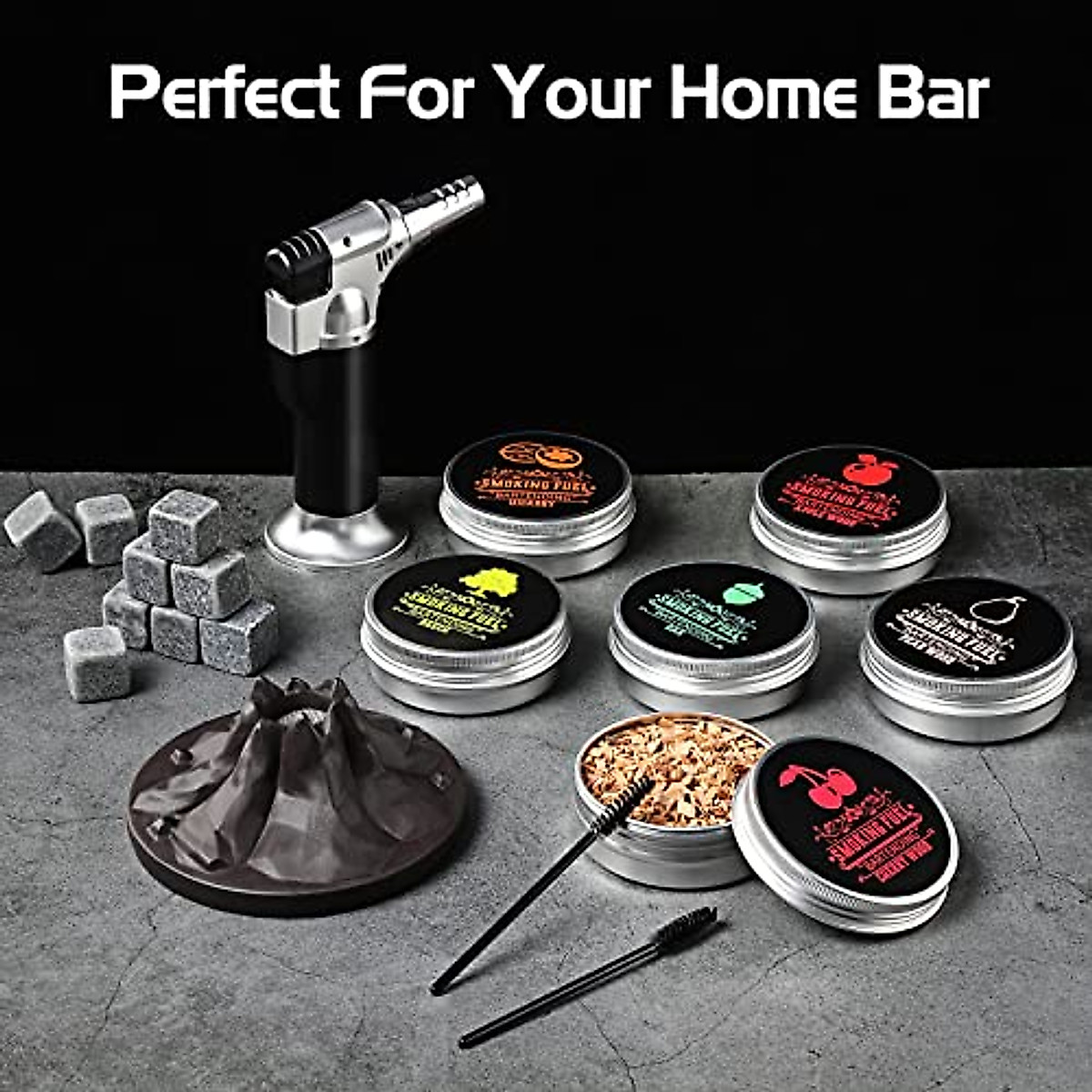 Sunla Cocktail Smoker Kit with Torch 6 Flavors Wood Smoker Chips, Bourbon Whisky Smoker Infuser Kit Infuse Wine Whiskey Salad and Meats, Valentine's Day Gift for Your Friends, Husband, Dad (No Butane)
