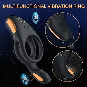 Vibrating Cock Ring with Clitoral Vibrator,10 Vibration Modes Penis Ring for Men, Medical Silicone Waterproof Sex Toys for Adult Couples Black