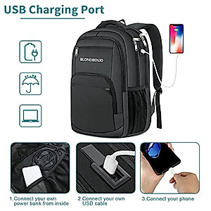 BlondBenjo Travel Backpack, Extra Large 50L Laptop Backpacks for Men Women, Water Resistant Backpack Airline Approved Business Work Bag with USB Charging Port Fits 17.7 Inch Computer, Black