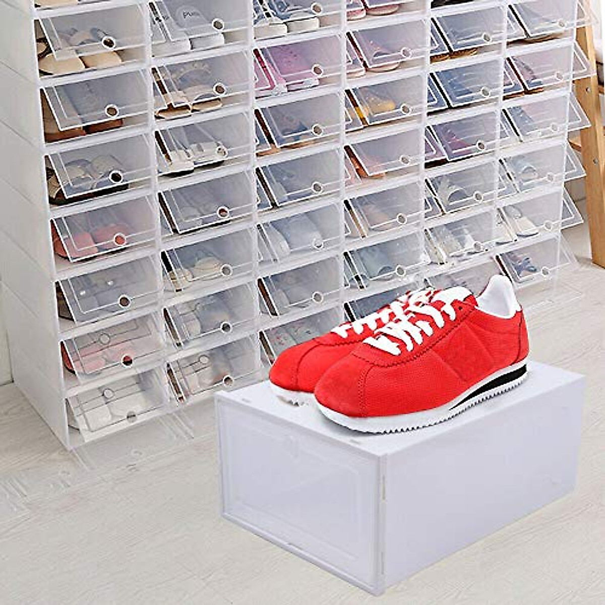 GDAE10 20pcs Shoe Storage Boxes Clear Shoe Box Storage Containers Shoe Box Clear Plastic Stackable Foldable Shoe Storage Box Sets Home Organizer for Sneaker Display(12.9”*9”*5.5”)