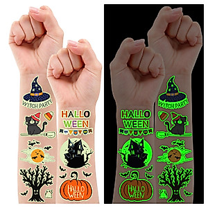 Partywind 170 Glow Styles Halloween Tattoos for Kids Party Favors, Halloween Kids Treats for Party Decorations Goodie Bag Stuffers, Pumpkin Skeleton Party Supplies for Trick or Treat Games