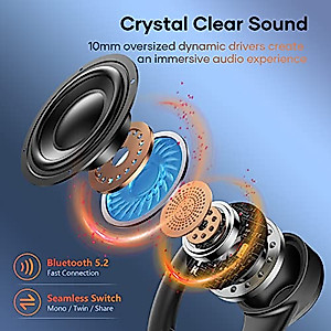 Osdfono Wireless Earbuds Bluetooth 5.2 Headphones, Wireless Earphones with Wireless Charging Case Over Ear Earhooks Waterproof Earphones Ear Buds Built in Mic for iPhone Android Sports Running Workout