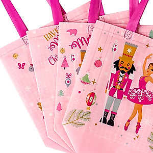 LeZakaa 12PCS Bags with Handles, Pink Recycled Bags, Treat Bags, Multifunctional Non-Woven Christmas Bags for Child, Kids - Cartoon Pattern, 10.5' x 5'x 10.5'