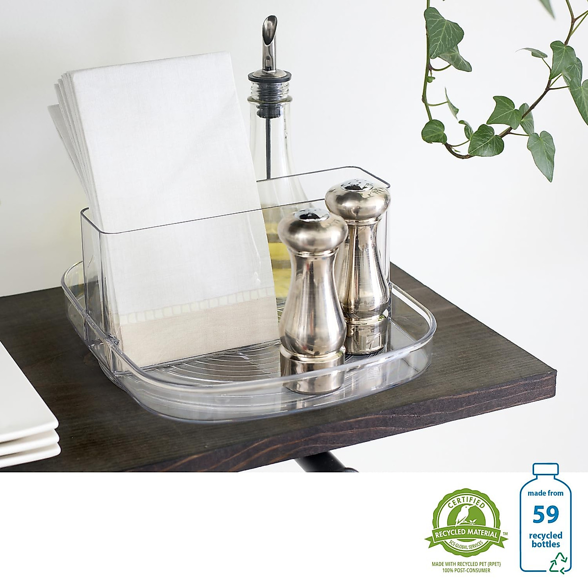 iDesign Linus Plastic Lazy Susan Napkin and Condiments Turntable Holder for Kitchen Countertops and Dining Tables, Clear