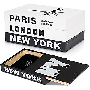 DecoVous Decorative Books of Travel Destinations - Set of 3 Faux Books for Decoration with Secret Storage Compartment - New York/London/Paris Coffee Table Books Decor - Home & Office Decor Fake Books