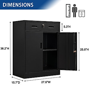 iDEKAI Metal Storage Cabinet with Lock, 39" Garage Storage Cabinets with Lockable Drawers and Adjustable Shelves,Tall File Cabinet, Tool Cabinet for Office,Home,Garage,Gym,School (White)