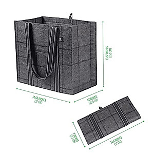 VENO 4 Pack Reusable Grocery Shopping Bag w/Hard Bottom, Foldable, Multi-Purpose Heavy-Duty Tote, Daily Utility Bag, Stands Upright, Sustainable (Set of 4 - Windowpane)