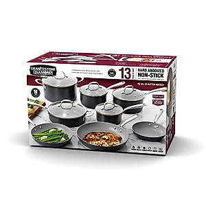 Granitestone Pro Hard Anodized Pots and Pans Set 13 Piece Premium Cookware Set with Ultra Nonstick Ceramic Diamond Coating, 100% PFOA Free, Stay Cool Handle, Oven & Dishwasher Safe