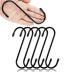 Dreecy 6 Inch Black Large SHooks for Hanging Clothes,Heavy Duty Thicker S Shaped Hooks for Hanging Plant Pans Jeans Towels Bags Cups Birdfeeder Extension S Shaped Hooks for Home,Kitchen,Garden,Patio