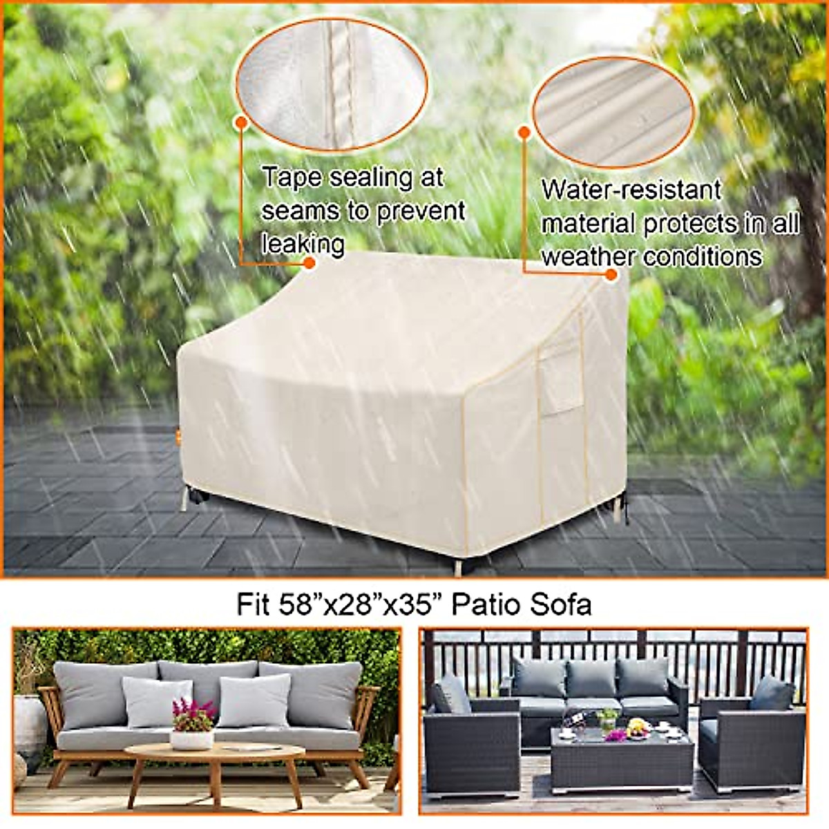 ZEJUN Outdoor Sofa Cover Waterproof, 600D Patio Couch Cover, 58" L x 28" D x 35" H, UV Resistant, Anti-fad, Dustproof Loveseat Sofa Cover for Patio Furniture, Porch loveseat, Lawn Bench Chairs