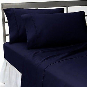 TASHMIA Sheet Set Full Size 54"x 75" x 12" Deep Pocket 100% Egyptian Cotton 600 Thread Count Soft & Silky Sateen Weave Sheets Nevy Blue Solid