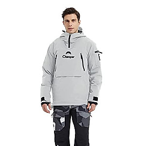 kirnusino Mens Ski Jacket Snow Coat for Men Windbreaker Waterproof Mountain Hooded Sweatshirt with Shoulder Pass Card Pocket Windproof Warm Winter Coat-Grey-L