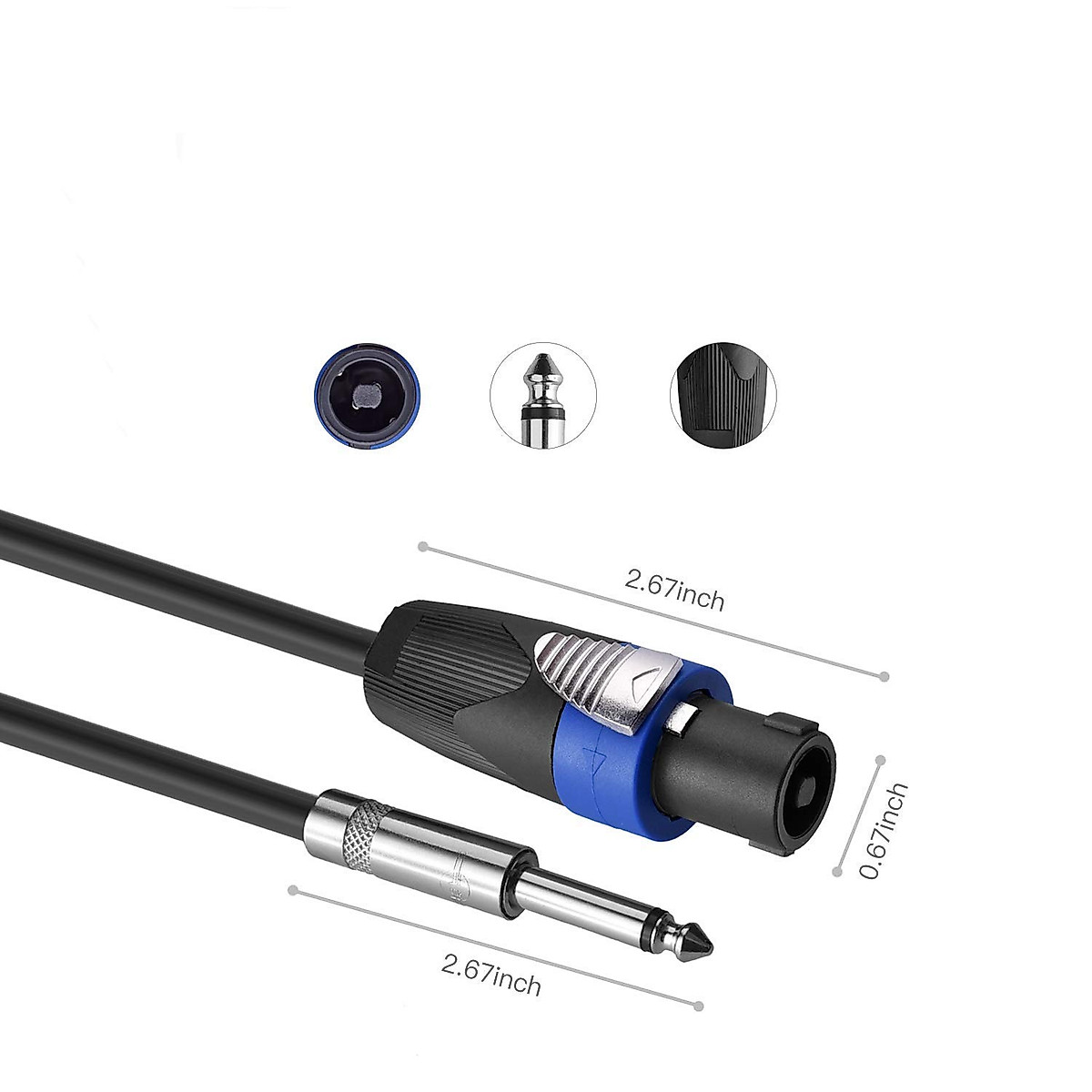 Yoico Pro 50 Feet Speakon to 1/4 Speaker Cable - 50 ft 12 Gauge Speakon to 1/4 Male Inch Audio Amplifier Connection Heavy Duty Cord - Single