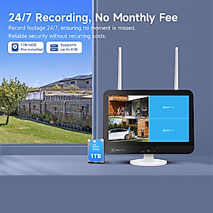 YEEWISE 2K Wi-Fi 6 Wireless Security Camera System with Monitor, Dual Lens WiFi Security Cameras with 360° Pan Tilt and Auto Tracking, 16CH NVR with 1TB HDD, 5G&2.4G WiFi, Plug-in Power