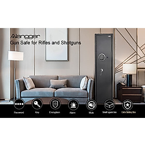 Langger V Gun Safe for Rifle, Upgraded Quick Access 5-6 Gun Large Rifle Gun Security Cabinet for Rifle Shotgun Firearms with/without Optics with Pistol Lock Box, Removable Storage Shelf BLACK