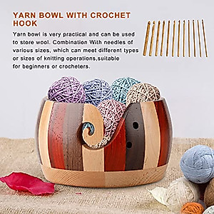 lynn Wooden Yarn Bowl,Wool Storage Crochet Organizer Bowl,with 12pcs Knitting Crochet Accessories, Multicolor (201122XA02#AA#SO#0AU)