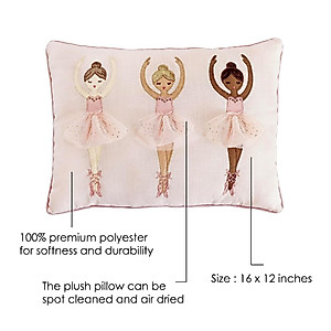 MON AMI Ballerina Girls Decorative Throw Pillow – 16x12”, Dancing Ballerina Cushion for Girls, Kids of All Ages, Room Décor