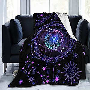 Pisces Throw Blanket Flannel Constellations Blanket Warm & Soft 12 Horoscope Astrology Throw Blankets Constellation Theme Home Décor 50"X40"