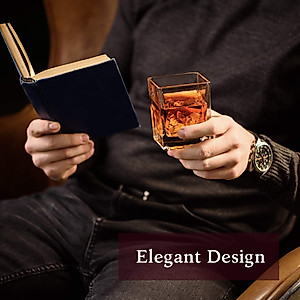 Kemstood Whiskey Glasses for Men | Set of 4 (7.7 Oz) - Weighted & Durable Rocks, Unique Square Glasses for Whisky, Bourbon - Stylish & Sturdy Whiskey Gifts for Men - Aesthetic Old Fashioned Glasses