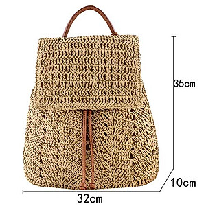 Fashion Women Girls Mini Travel Backpack Woven Straw Backpack Straw Crossbody Shoulder Bag(Brown)