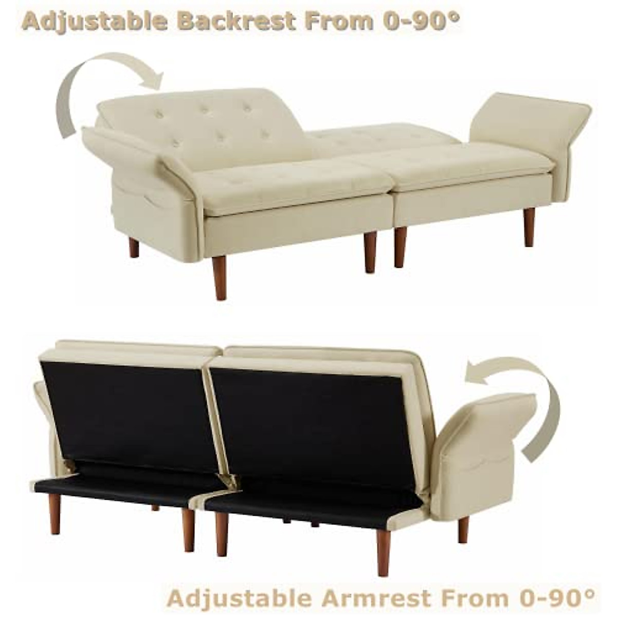 Ucloveria Futon Sofa Bed, Linen Fabric Memory Foam Sleeper Sofa Couch, Modern Convertible Loveseat for Compact Living Spaces, Studio, Apartment, Dorm, Guest Room, Home Office, 67" Beige