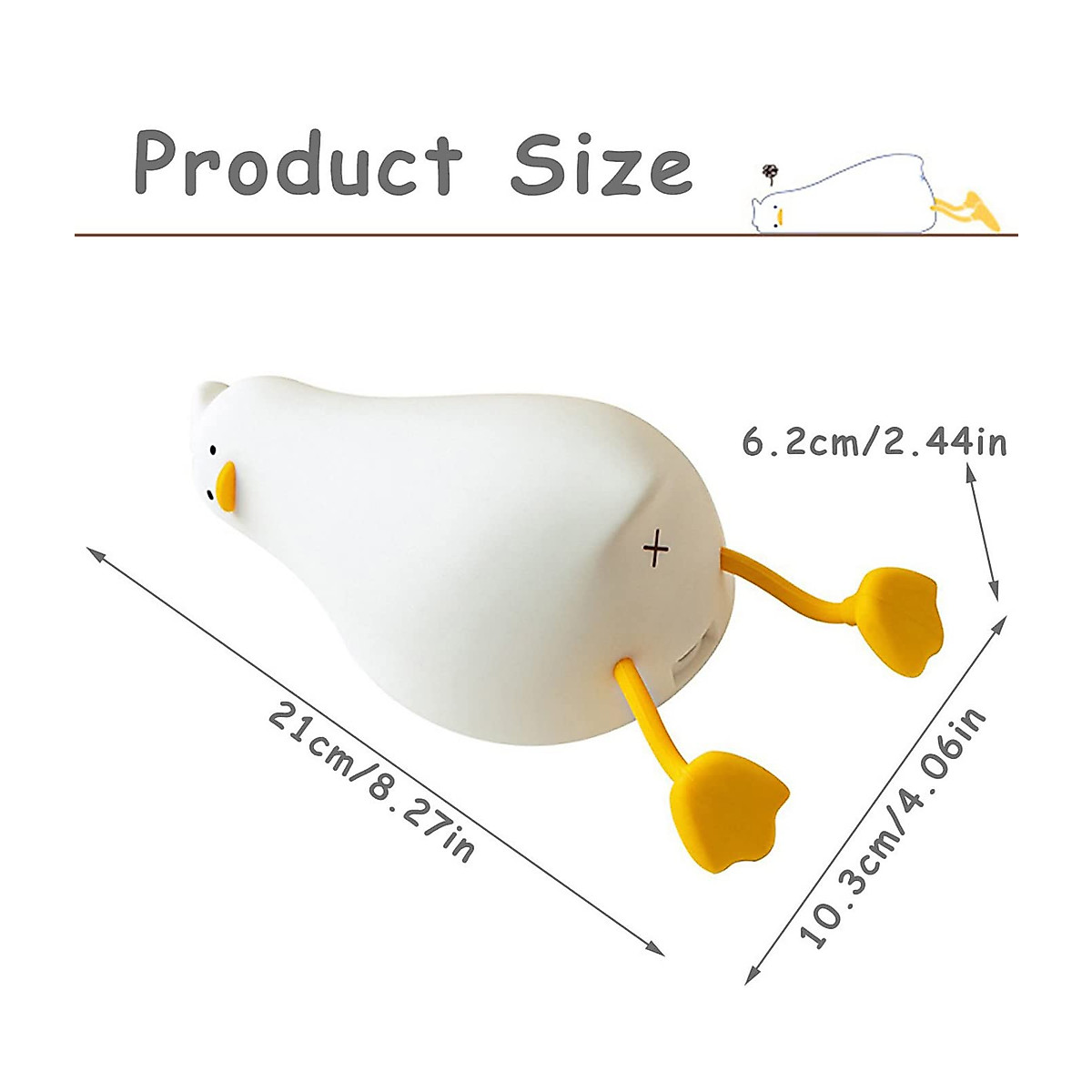 Zendure LED Lying Flat Duck Night Light, Cute Light Up Duck, Silicone Dimmable Nightlight, Rechargeable Bedside Touch Lamp for Breastfeeding Toddler Baby Kids Room Decor Gift