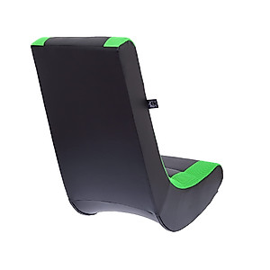 The Crew Furniture Classic Video Rocker Floor Gaming Chair, Kids and Teens, Racing Stripe PU Faux Leather & Polyester Mesh, Black/Green