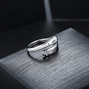 FIASASO 925 Sterling Silver Rings I am Enough Inspirational Rings Faith Christian Cross Encouragement Statement Rings for Women Men I am Enough