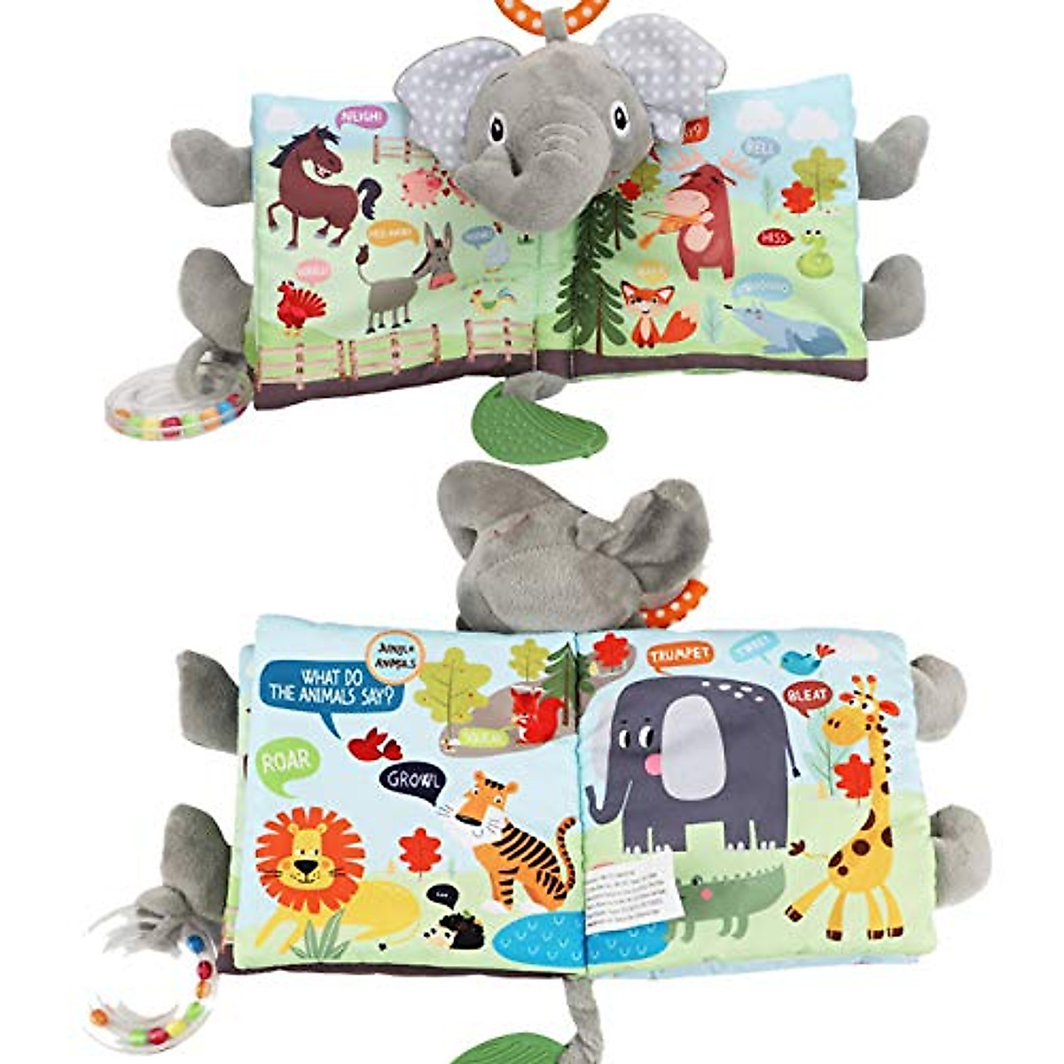 Baby Books Toys,Soft Cloth Crinkle Books for Babies Infants Toddler, Elephant Baby Gifts Teething Toys, Jungle Education Bunny Toys for 0-6 Months 1 Year Old Boy Girl,Stuffed Plush Book Touch and Feel