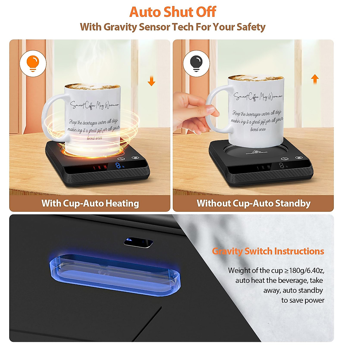 Misby Mug Warmer, Coffee Warmer & Cup Warmer for Desk with 3 Temp Settings, Auto On/Off Gravity-Induction Smart Coffee Mug Warmer Fast Heating Coffee, Beverage, Milk and Tea for Home Office,Black