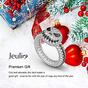 JEULIA "Pumpkin King Jack Skull Women Rings 925 Sterling Silver Skull Diamond Ring Bridal Set Wedding Engagement Anniversary Promise (7.0(U.S))