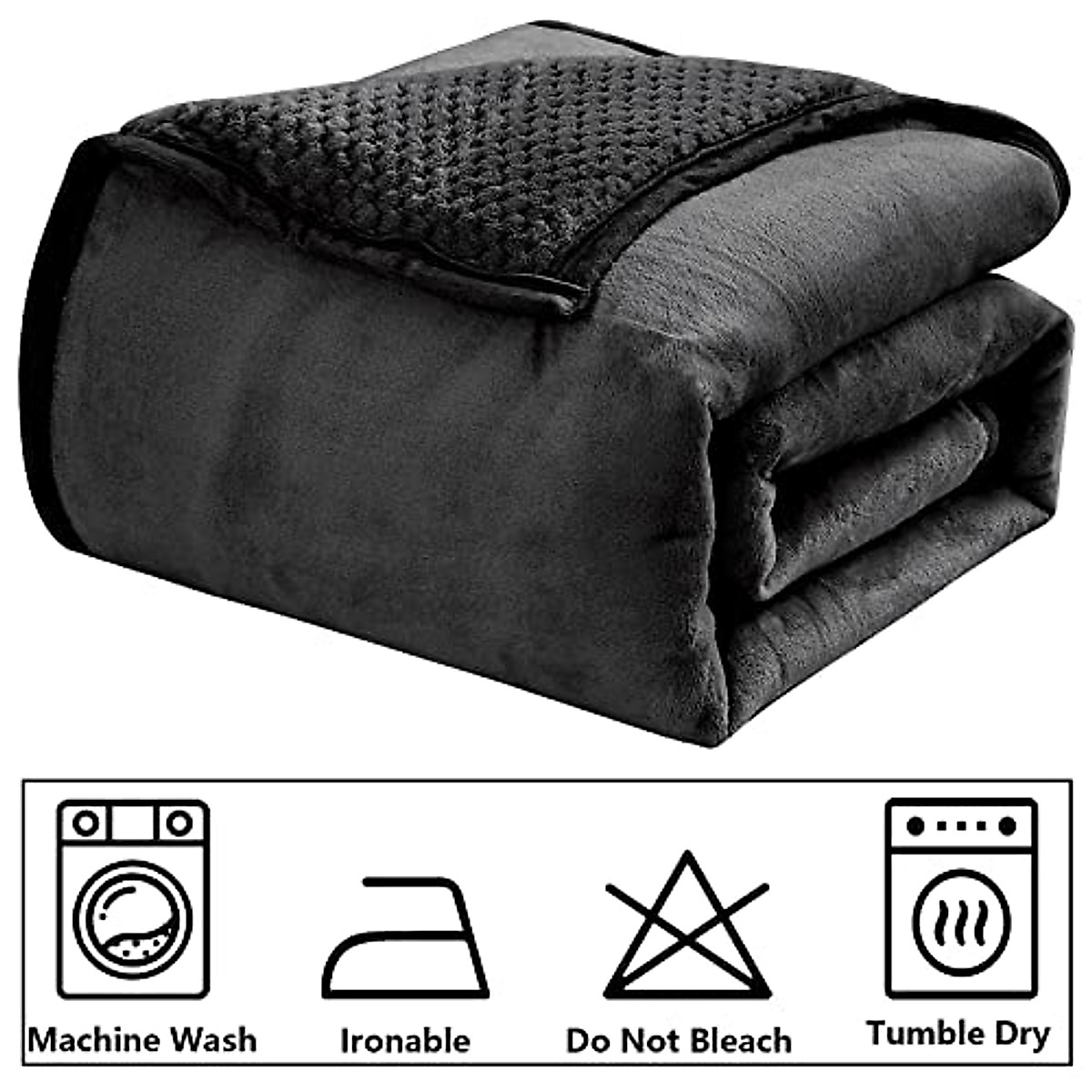 Mocaletto Luxury 3 Layers Fleece Throw Blanket,650 GSM Thick Decorative Warm Blanket Twin Size 50" x 60", Soft Velvet Winter Blanket for Sofa Couch Bed,Washable & Breathable,Black
