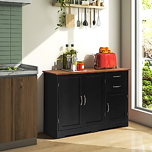 Giantex Buffet Sideboard Storage Credenza Cabinet Console Table Kitchen Dining Room Furniture Organizer, Entryway Cupboard with 2-Door Cabinet and 2 Drawers (Black & Vermilion)