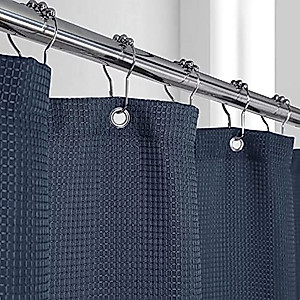 GlowSol Polyester Waffle Weave Fabric Shower Curtain Bathtub Curtain Hotel Grade Shower Curtain for Bathroom Water Proof 96 Inches Long Navy