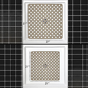 ENKOSI Large Square Non Slip Shower Mat | 27 x 27-inch Shower Mats for Showers Anti Slip - Square Shower Stall Mat for Bathroom Shower Floors | Secure Suction Cups and Drain Holes (Grey)