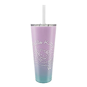 Zak Designs Sanrio Hello Kitty Vacuum Insulated Stainless Steel Travel Tumbler with Splash-Proof Lid, Includes Reusable Plastic Straw and Fits in Car Cup Holders (18/8 SS, 25 oz)